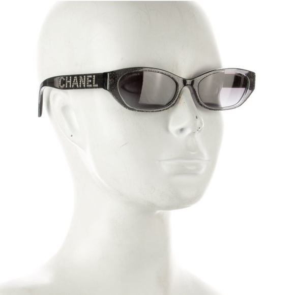 CHANEL | Accessories | Chanel Rectangle Black Glittering Sunglasses 728 ...
